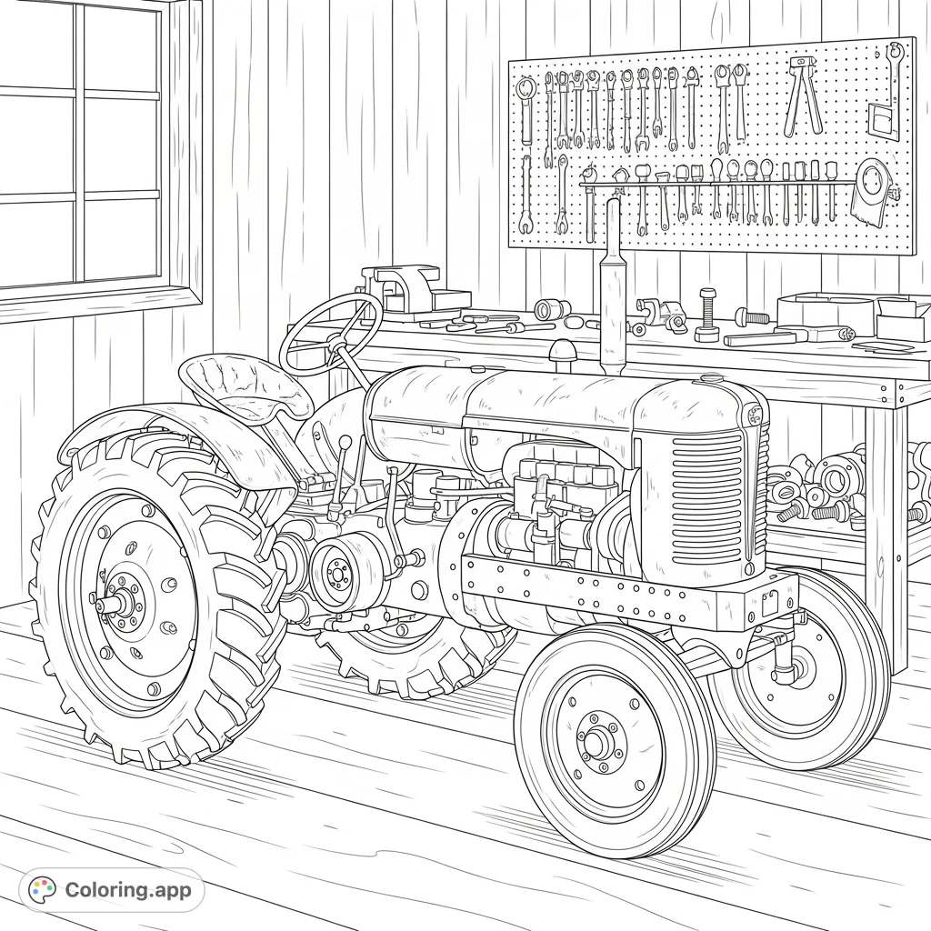 Vintage Model Tractor Workshop - Coloring.app