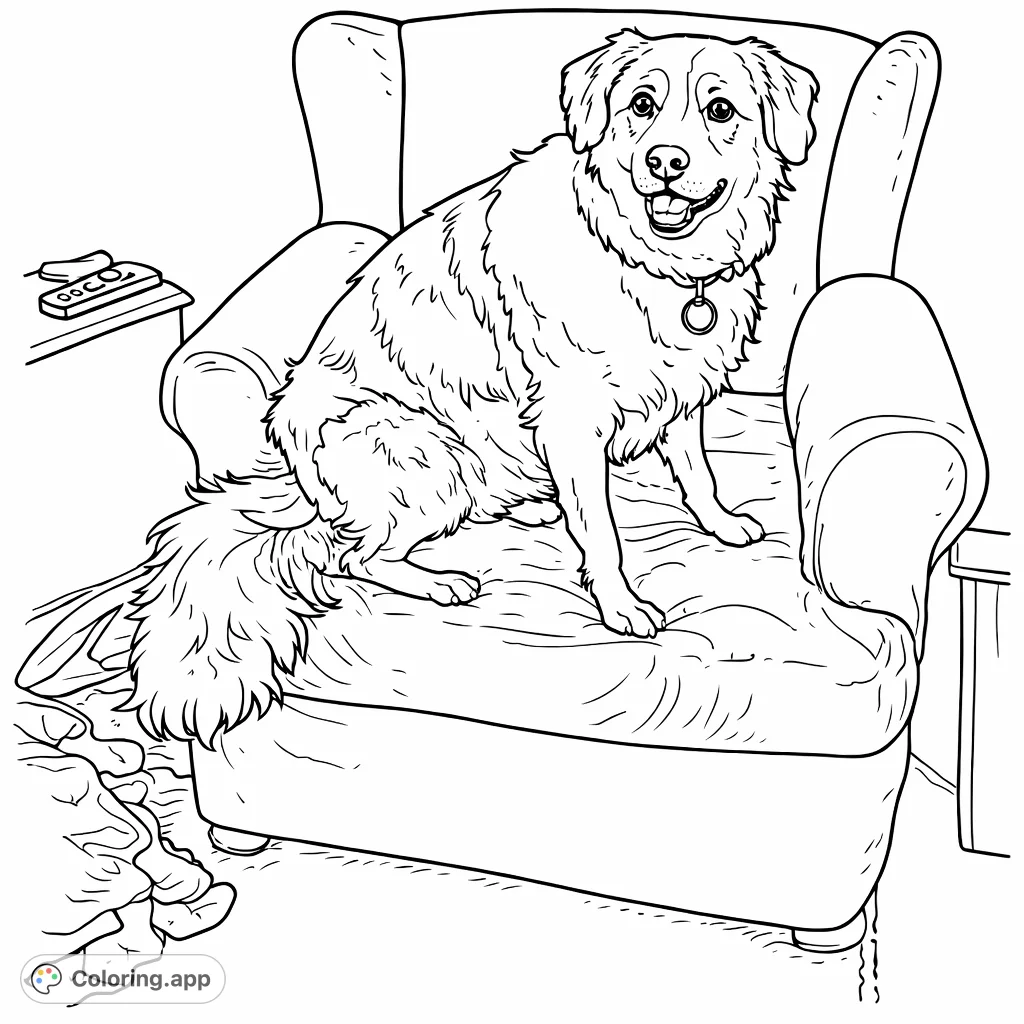 Dog Relaxing in Armchair - Coloring.app
