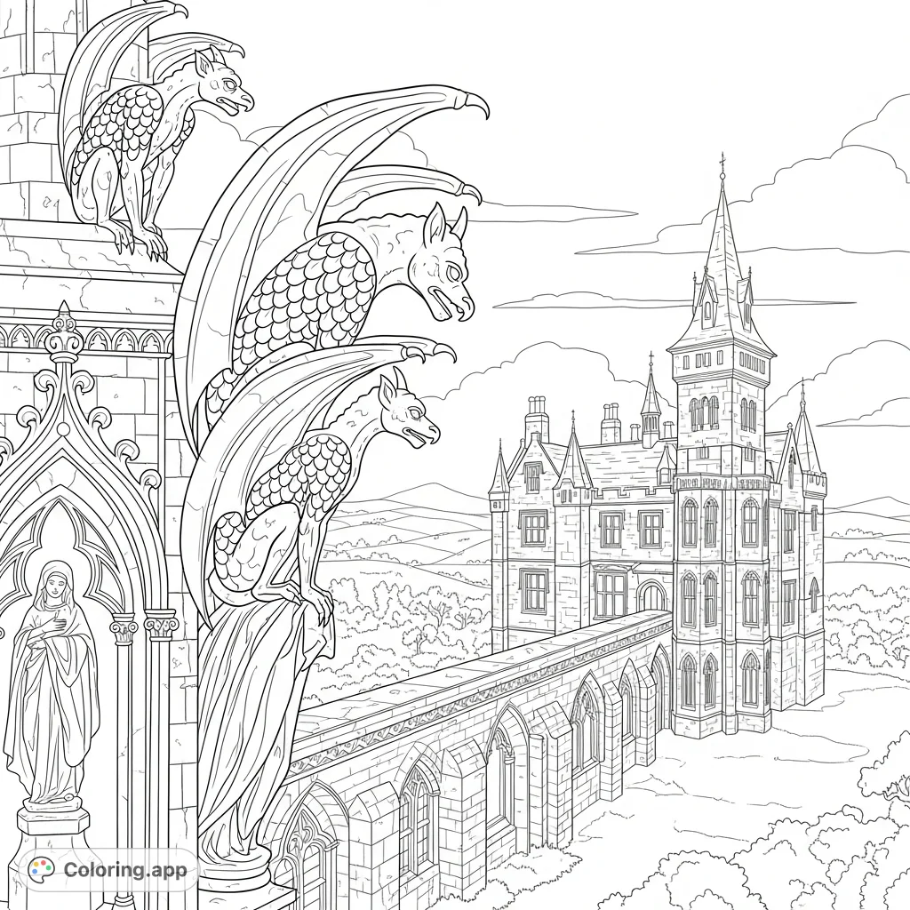 Gothic Manor Gargoyles - Coloring.app