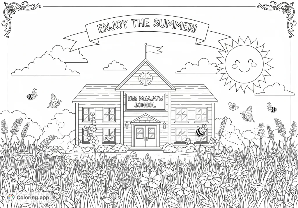 Summer at Bee Meadow School - Coloring.app