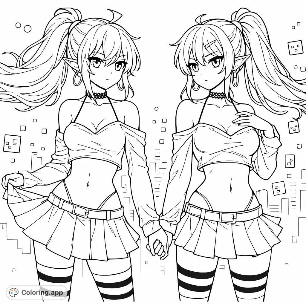 Cybernetic Elf Duo in City - Coloring.app