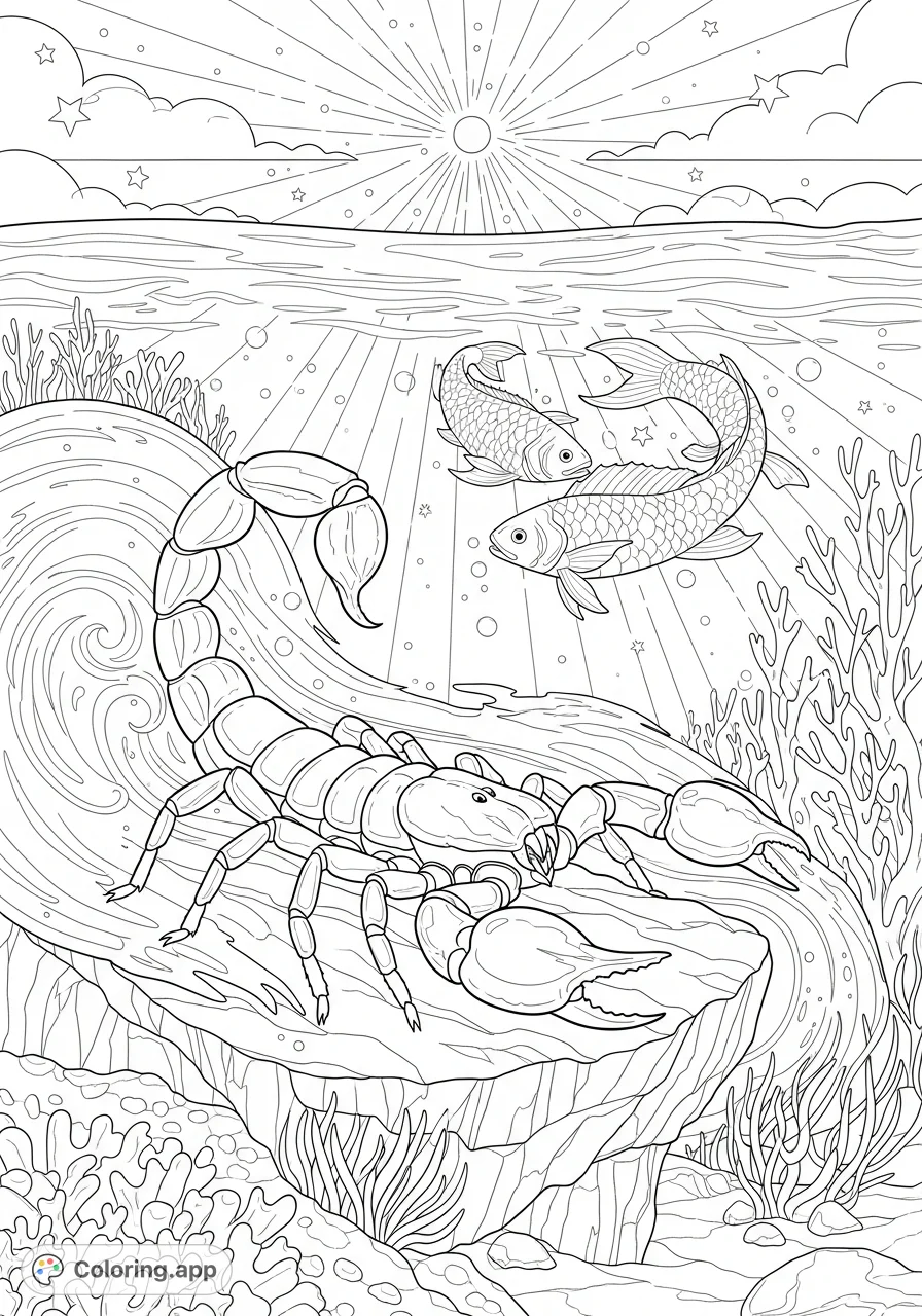 Majestic Underwater Scorpion Scene - Coloring.app