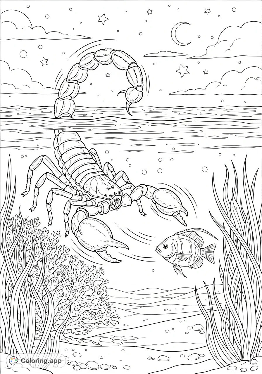 Underwater Scorpion and Coral Reef - Coloring.app