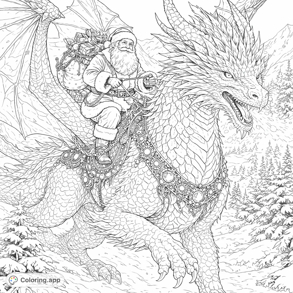 Santa's Dragon Winter Ride - Coloring.app