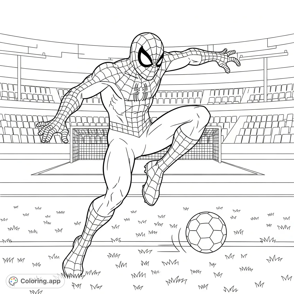 Spiderman Soccer Kick Action - Coloring.app