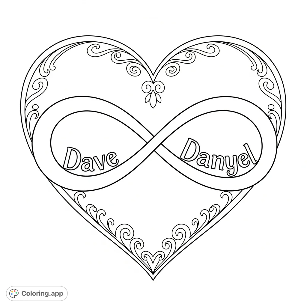 Infinity Love Heart Names - Coloring.app