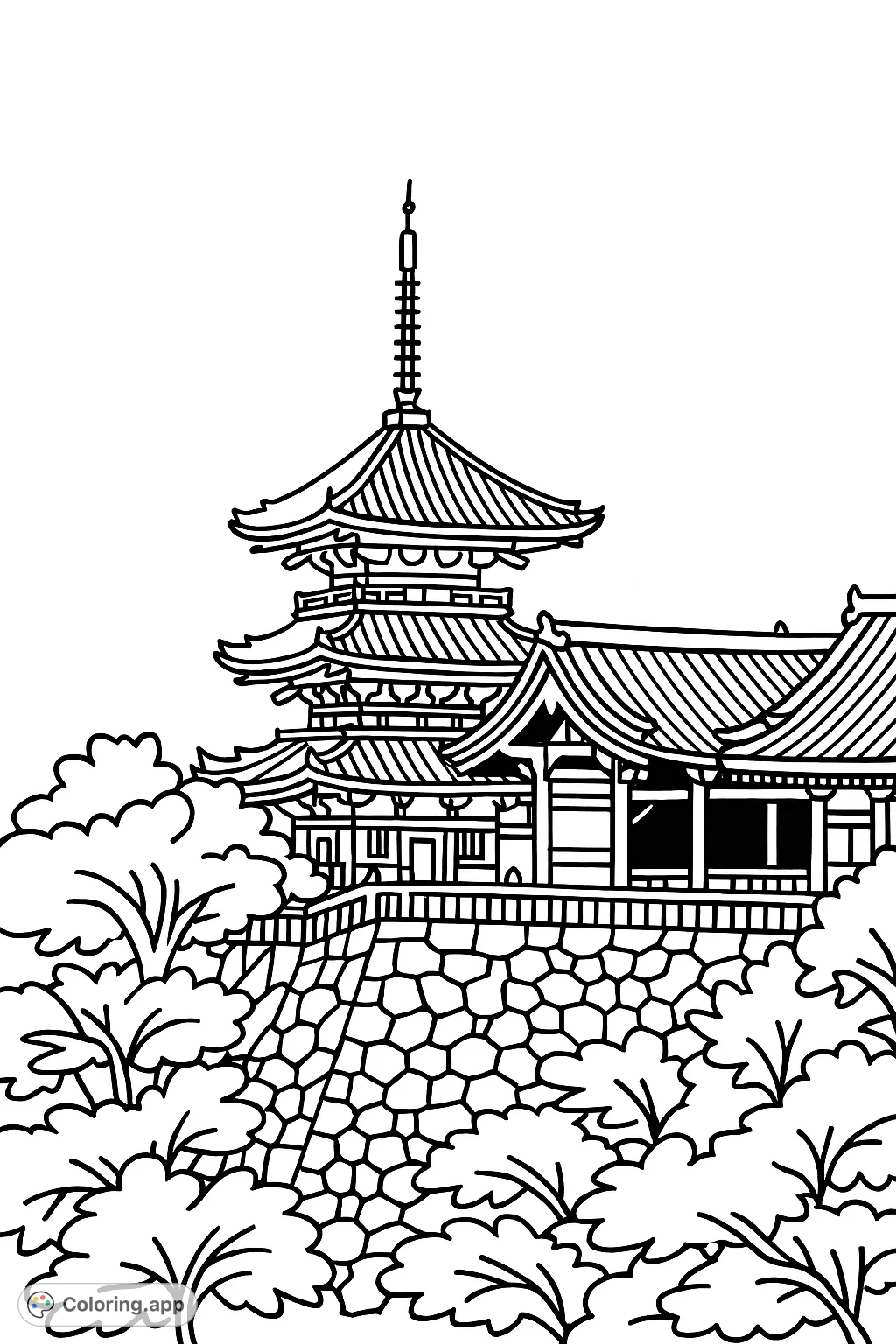 Japanese Pagoda and Temple - Coloring.app