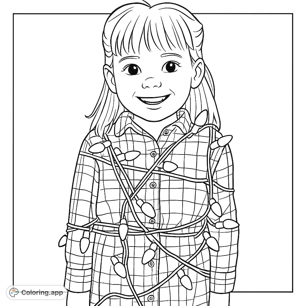 Festive Child with Entangled Lights - Coloring.app
