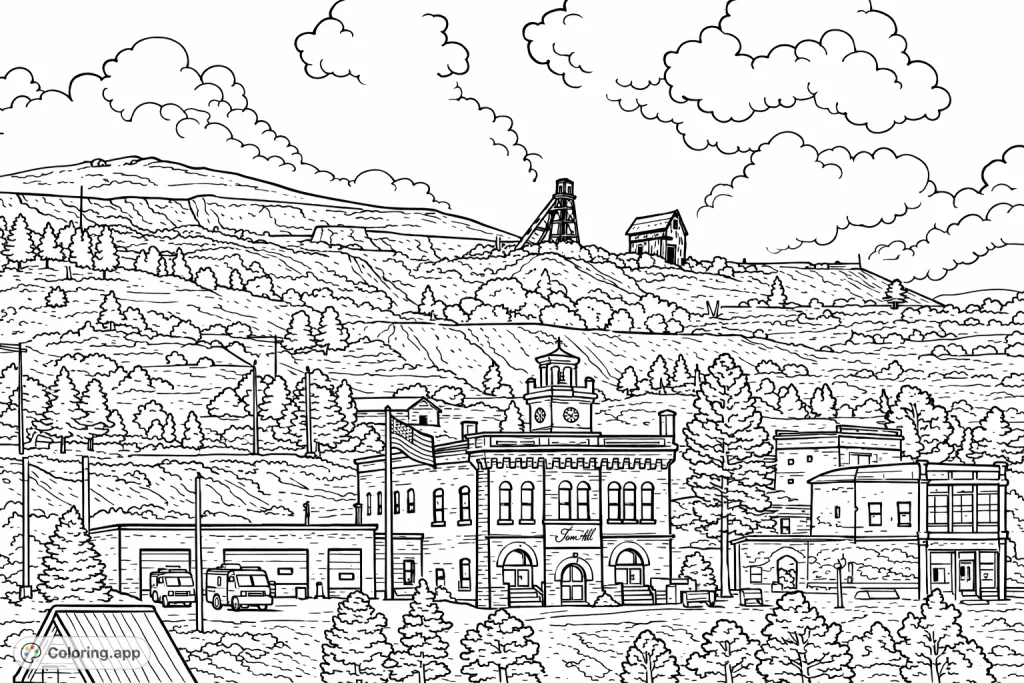 Historic Mining Town Vista - Coloring.app