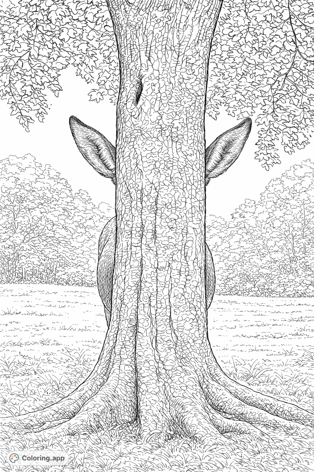 Playful Creature Behind Tree - Coloring.app