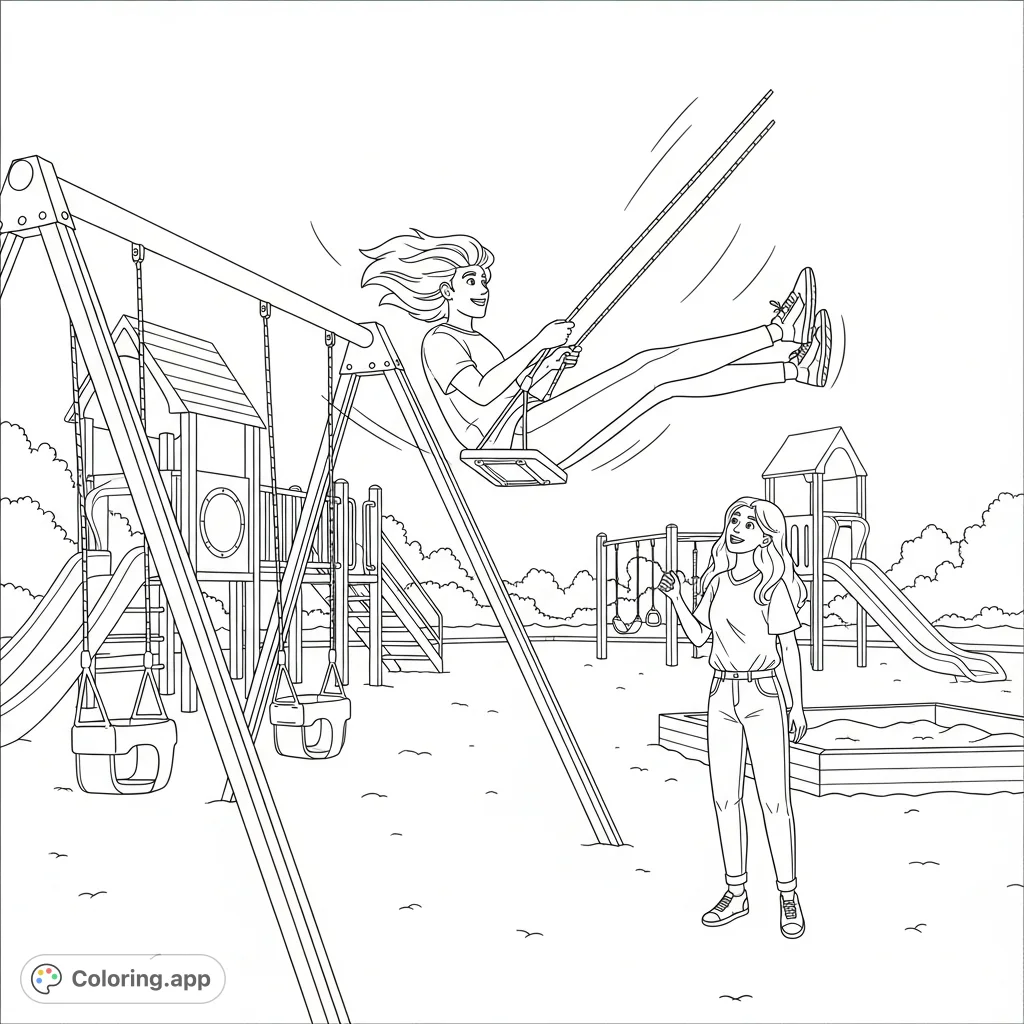 Friends Swinging High - Coloring.app