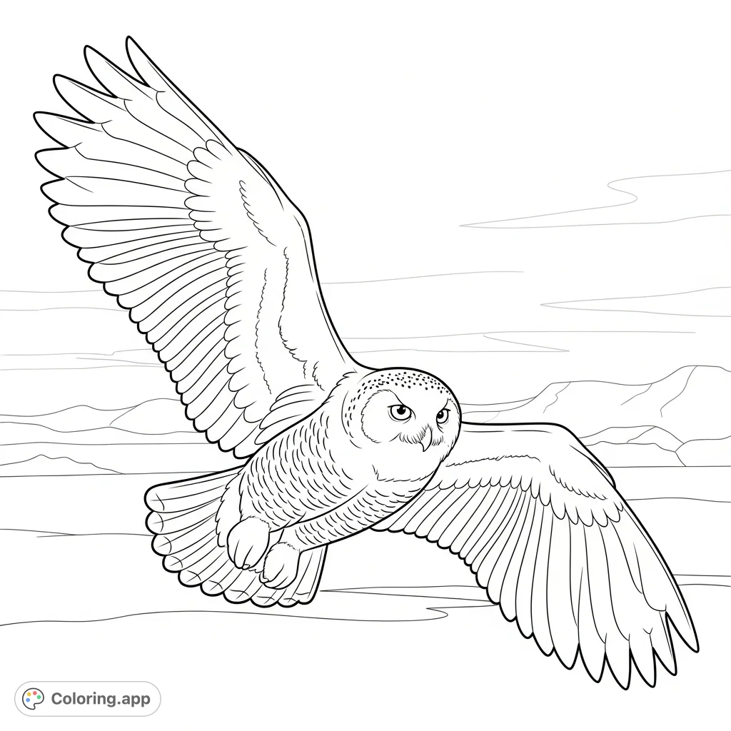 Majestic Snowy Owl in Flight - Coloring.app
