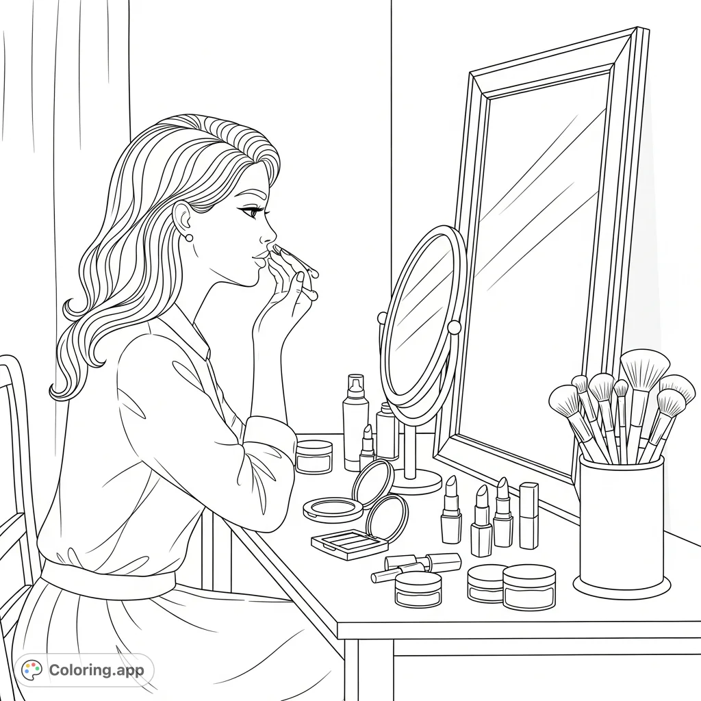 Girl at Dressing Table - Coloring.app