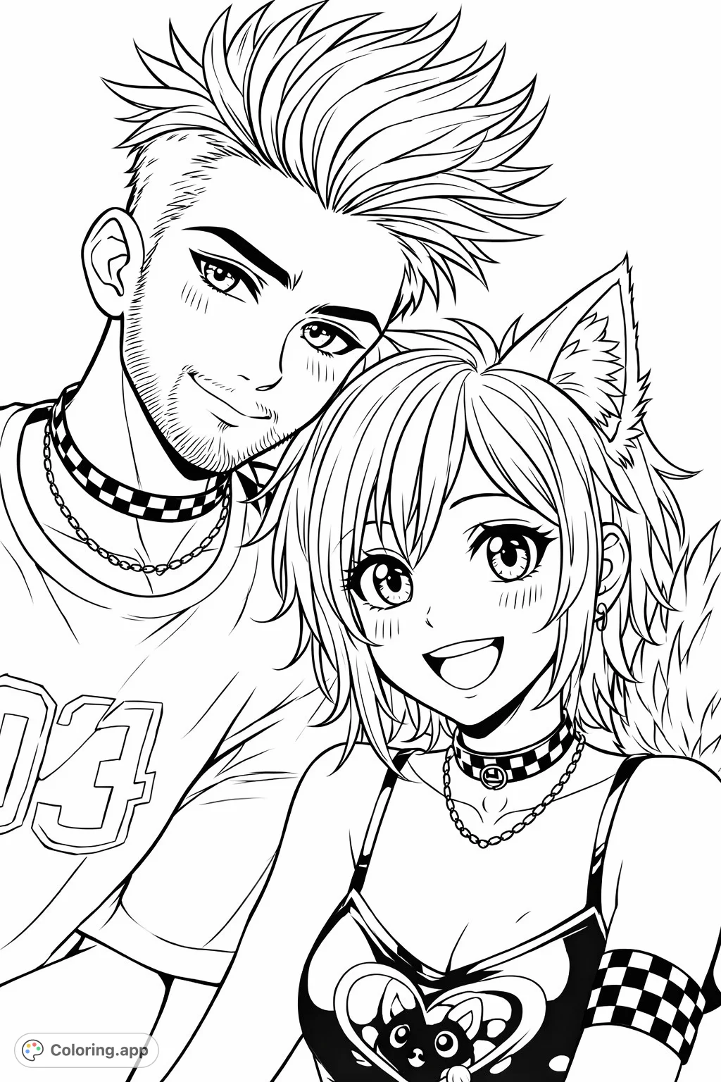 Vibrant Anime Duo Portrait - Coloring.app