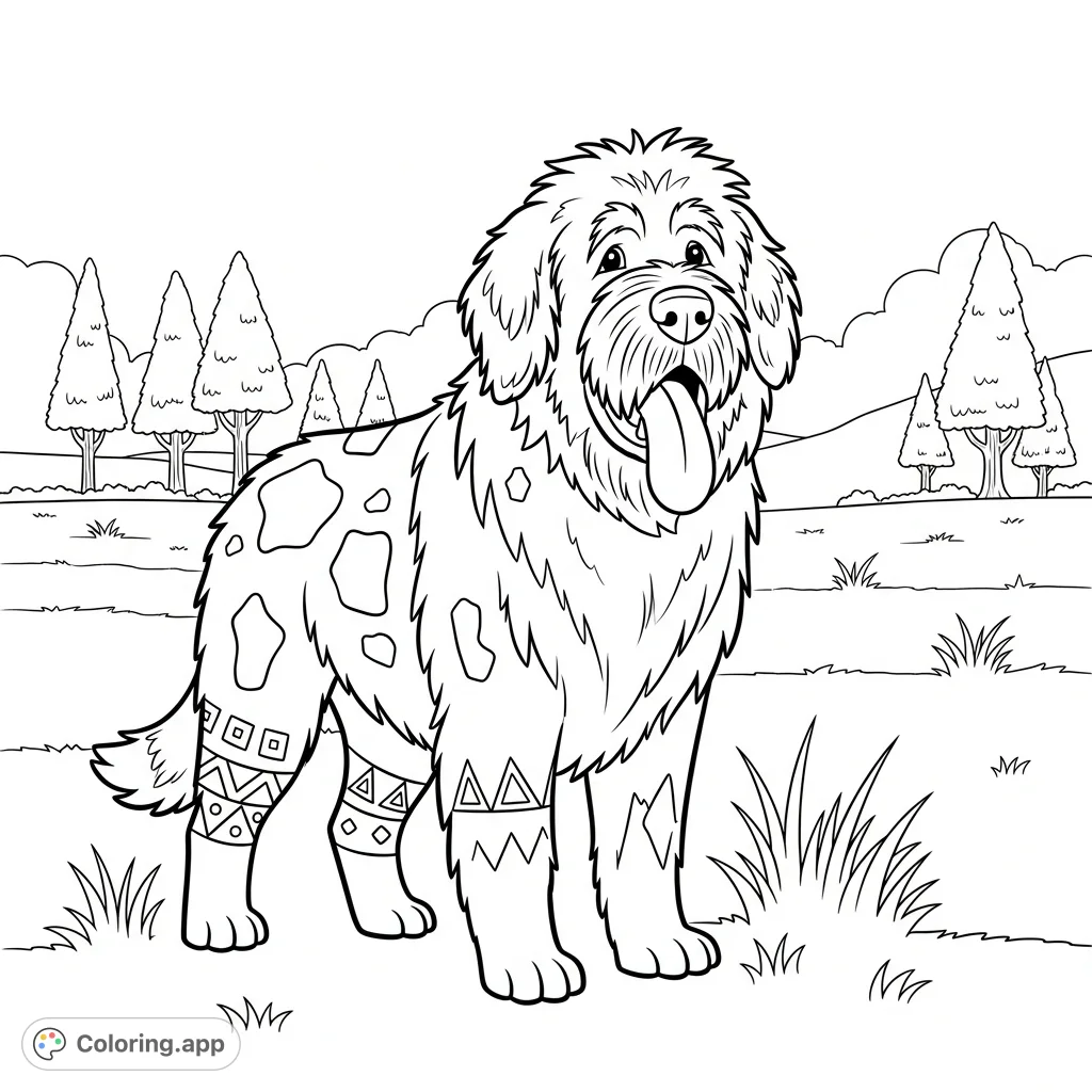 Shaggy Dog on Grassy Hill - Coloring.app