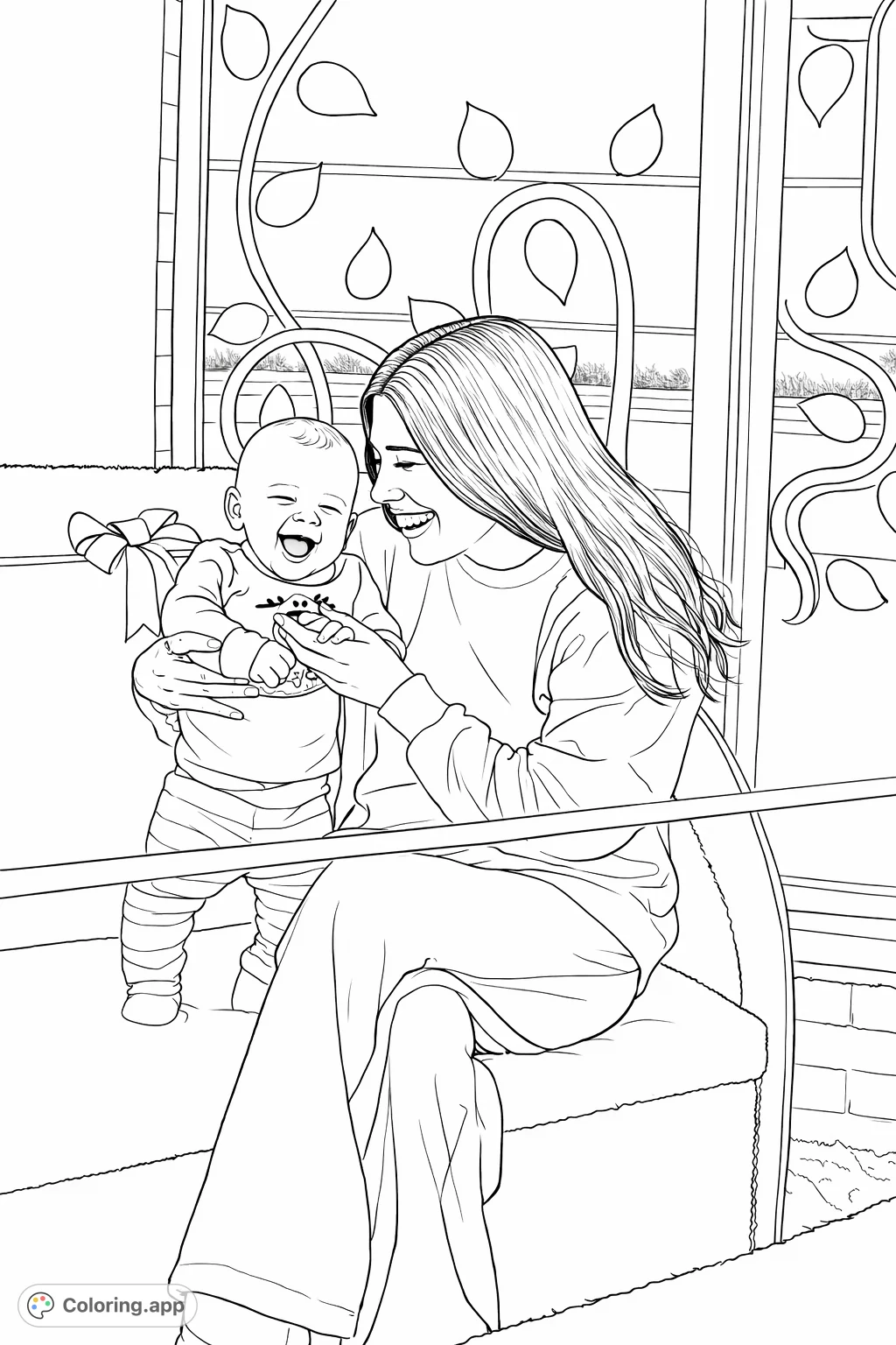Joyful Mother and Baby Sleigh - Coloring.app