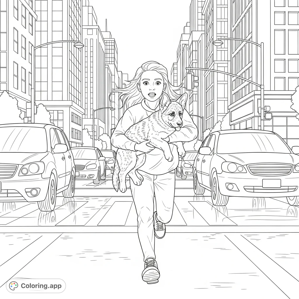 Girl and Puppy City Dash - Coloring.app