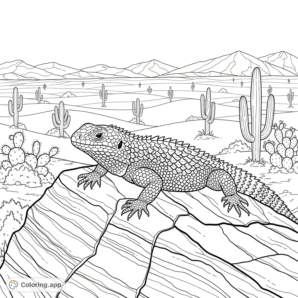 Desert Lizard on Rock - Coloring.app