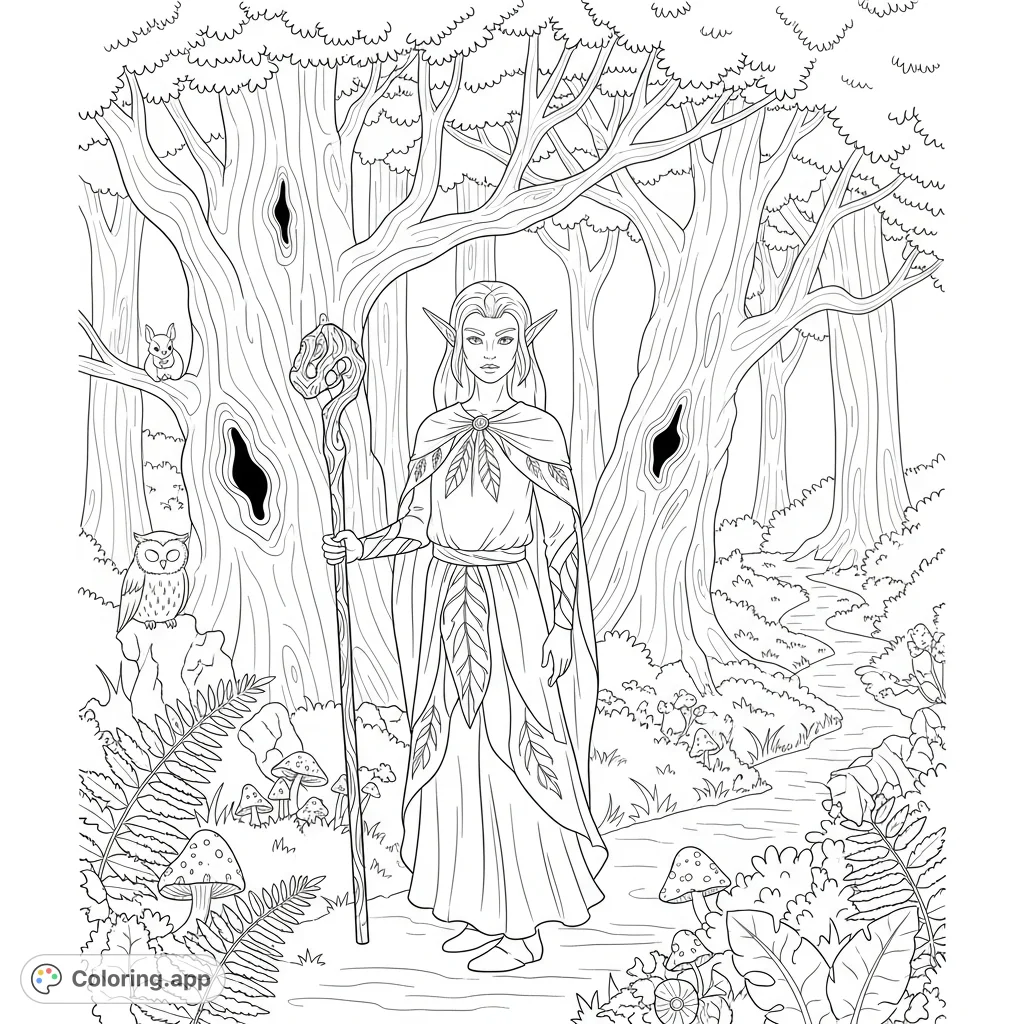 Enchanted Forest Elf - Coloring.app