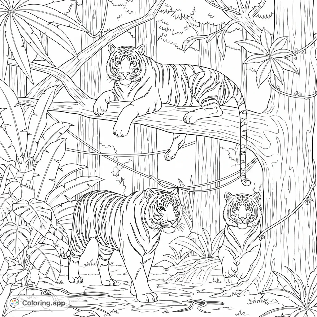 Jungle Tiger Trio - Coloring.app