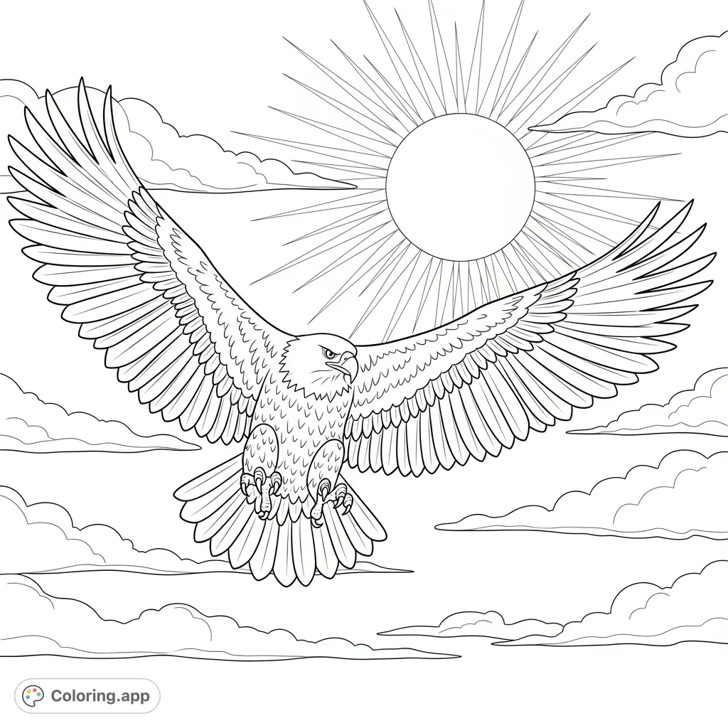 Soaring Eagle Against Sun - Coloring.app