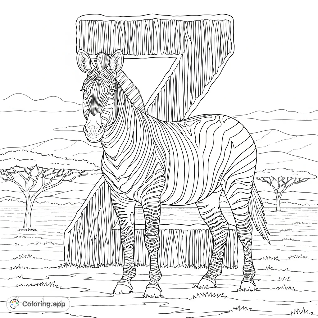 Zebra and Savanna Z - Coloring.app