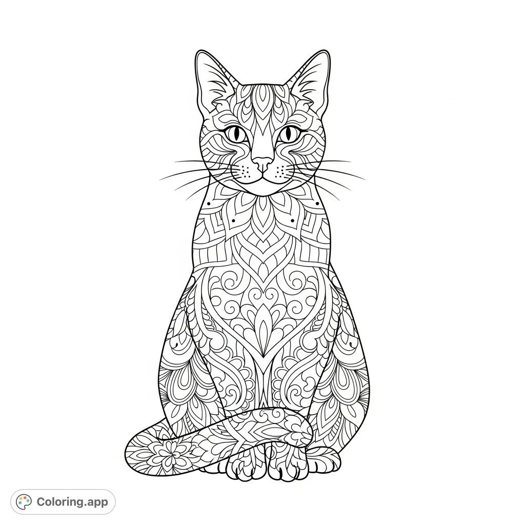 Elegant Cat Mandala - Coloring.app