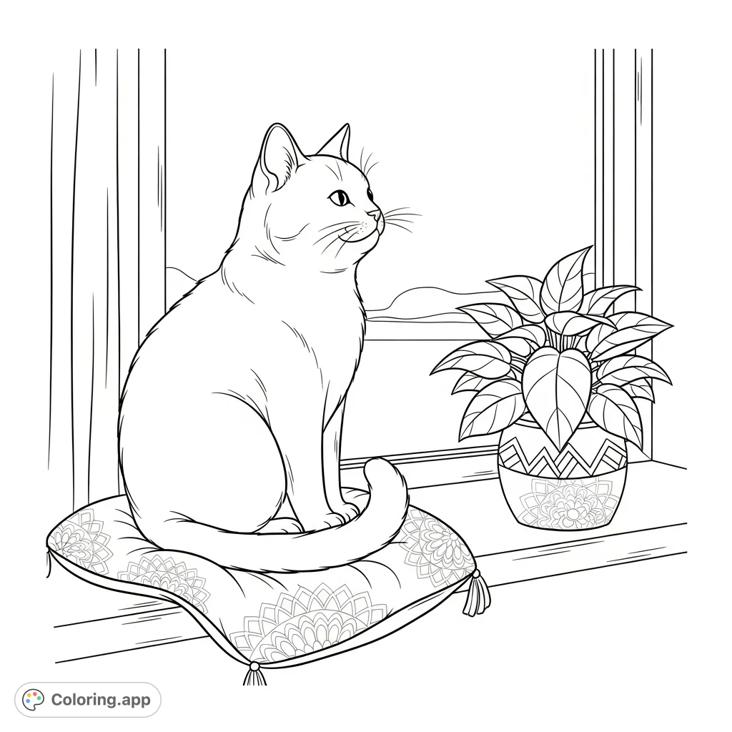 Kawaii Cat Window Mandala - Coloring.app