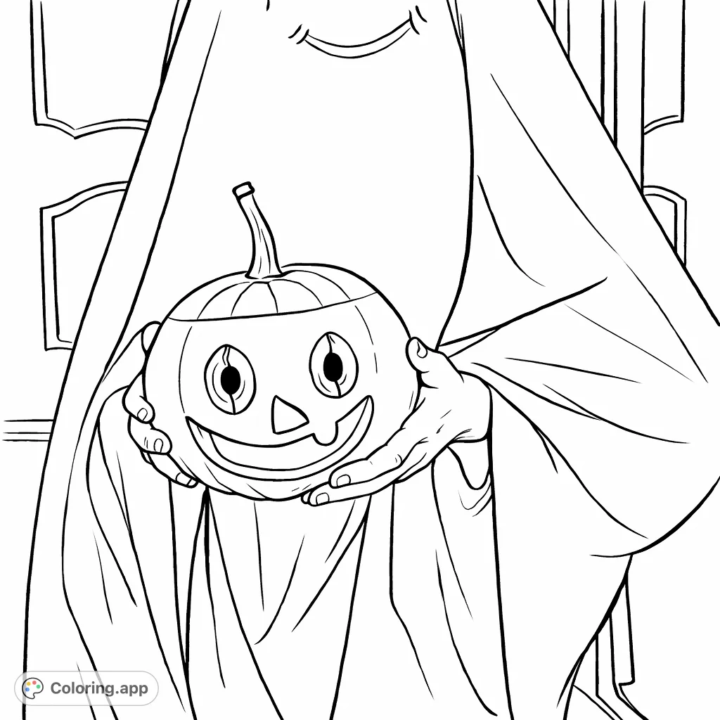 Ghost Child with Jack-o'-Lantern - Coloring.app