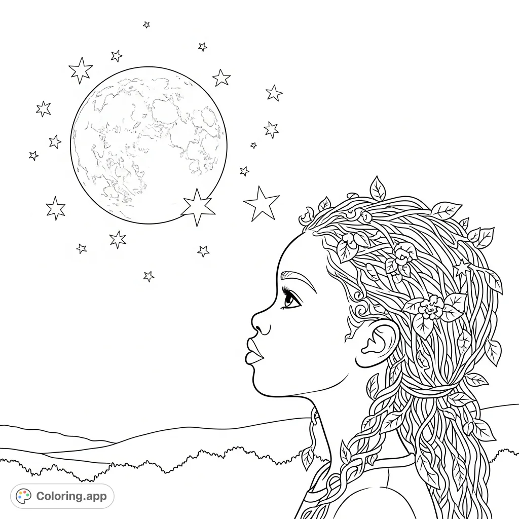 Moonlit Reflection of a Girl - Coloring.app