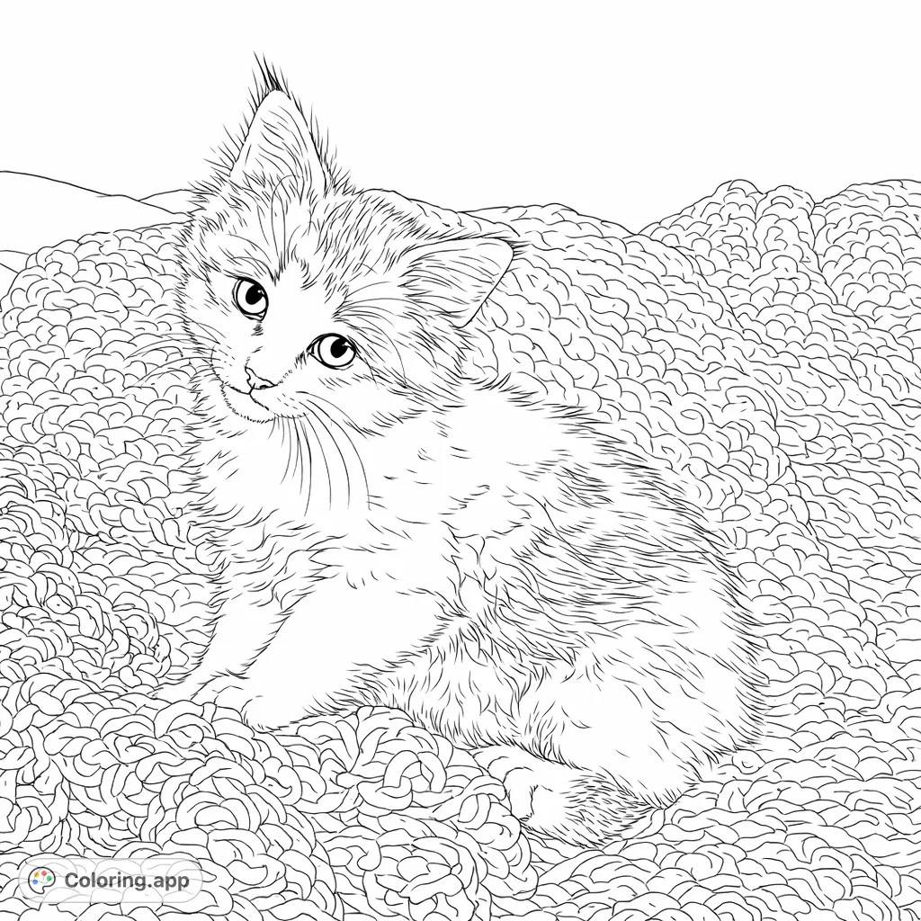 Adorable Kitten on Cozy Blanket - Coloring.app