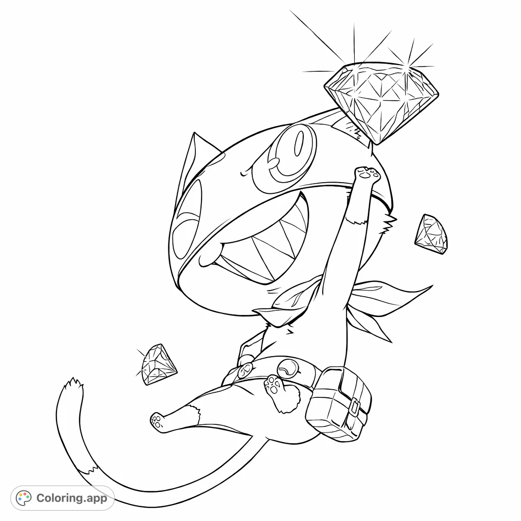 Mischievous Cat with Shining Gems - Coloring.app