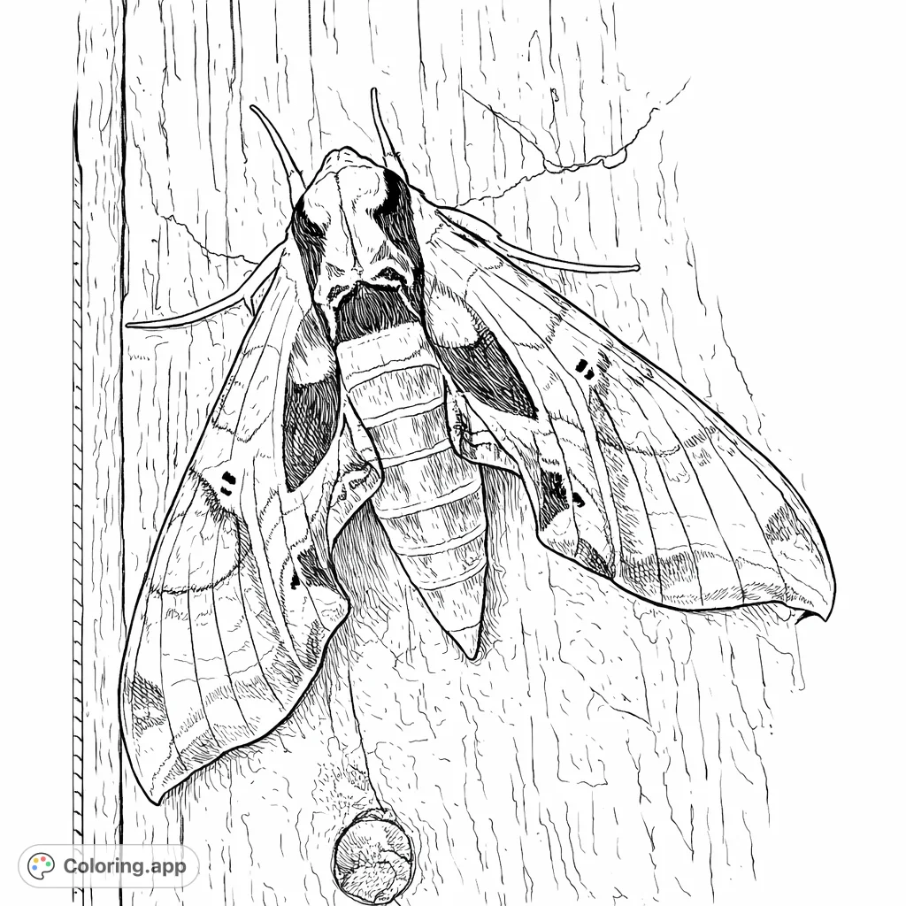 Intricate Moth on Weathered Wood - Coloring.app