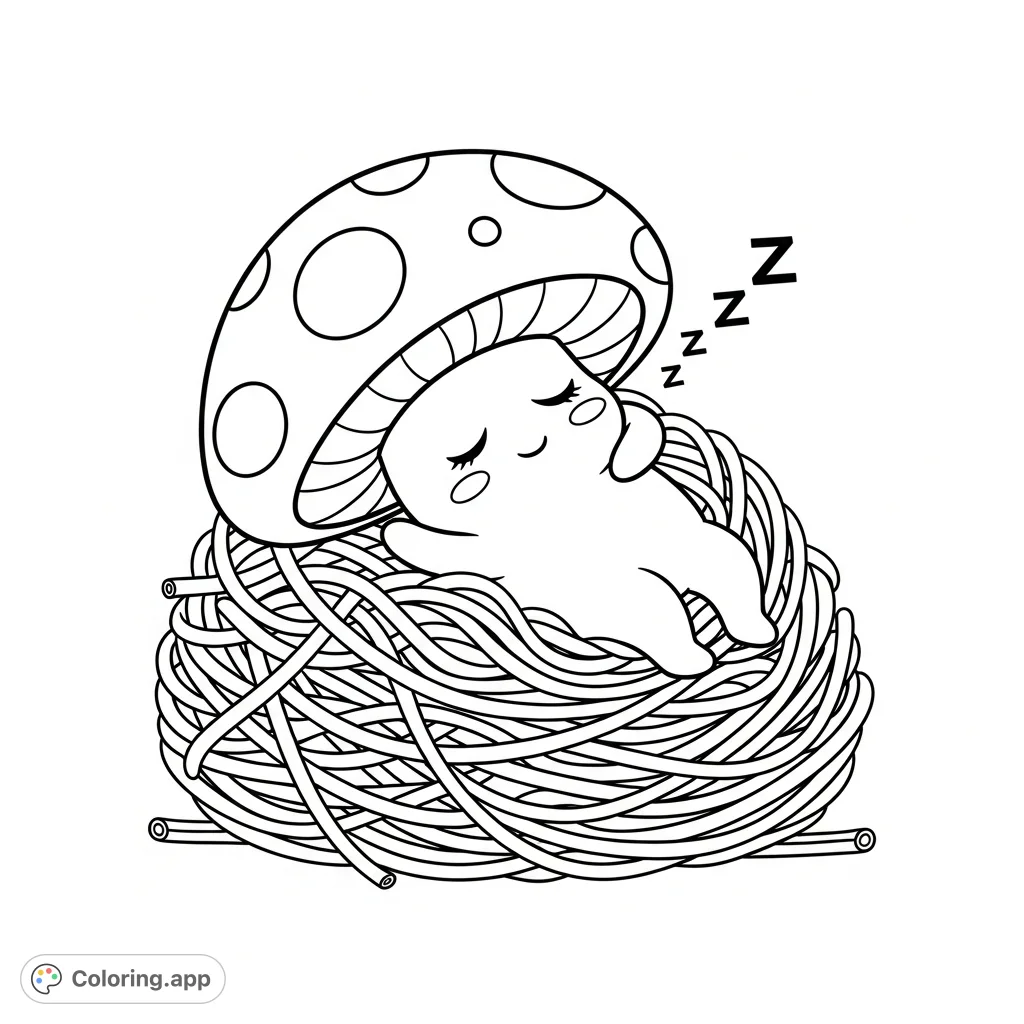 Sleeping Mushroom on Pasta - Coloring.app