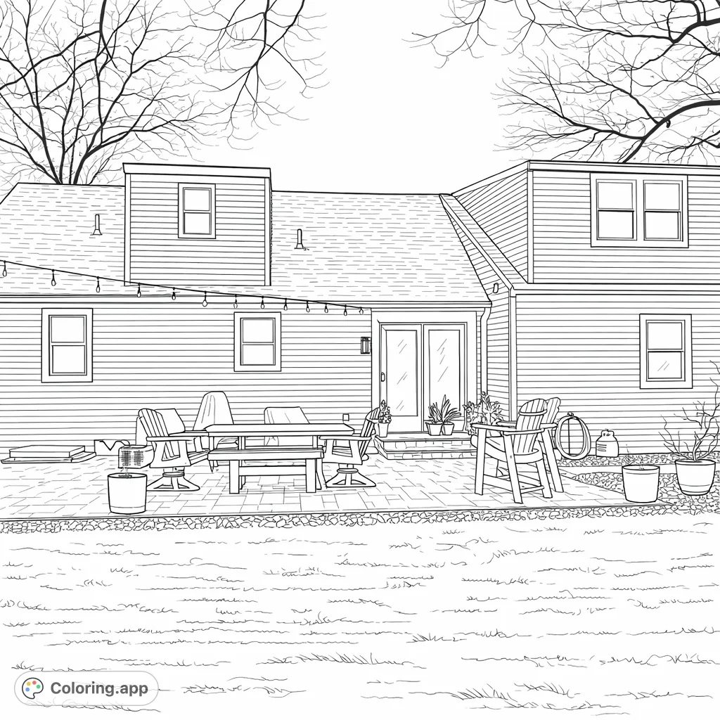 Suburban Backyard Patio Scene - Coloring.app