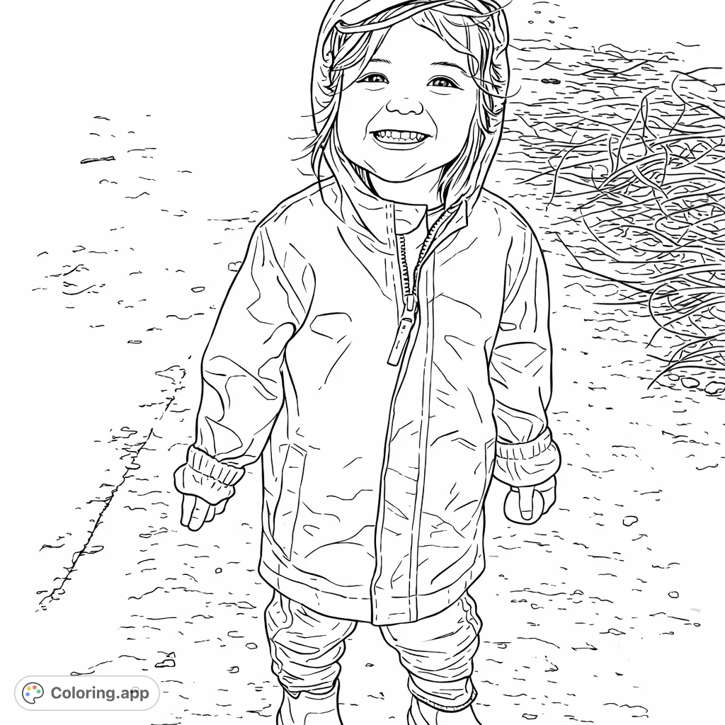 Little Adventurer in a Puddle - Coloring.app
