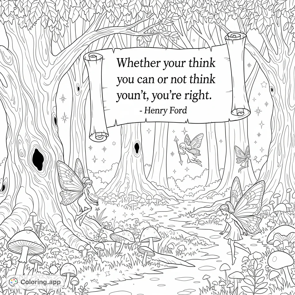 Enchanted Forest Fairies with Quote - Coloring.app