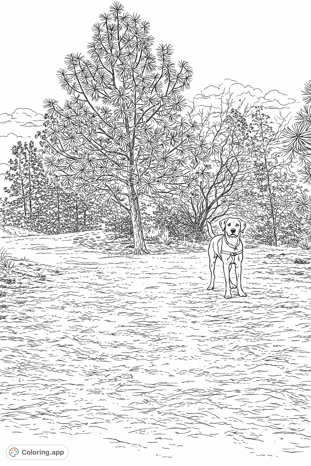 Friendly Pup Winter Landscape - Coloring.app