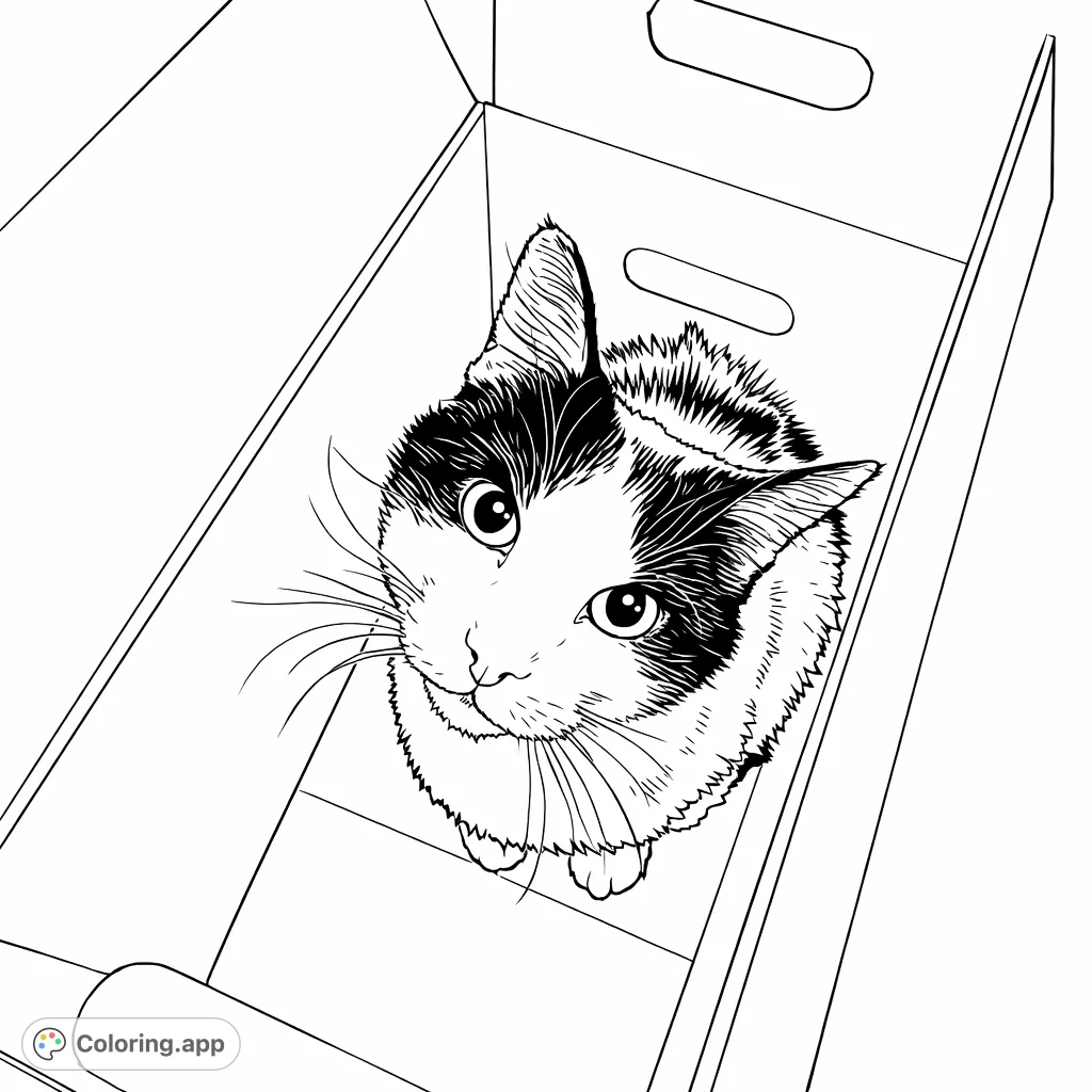 Curious Cat in a Box - Coloring.app