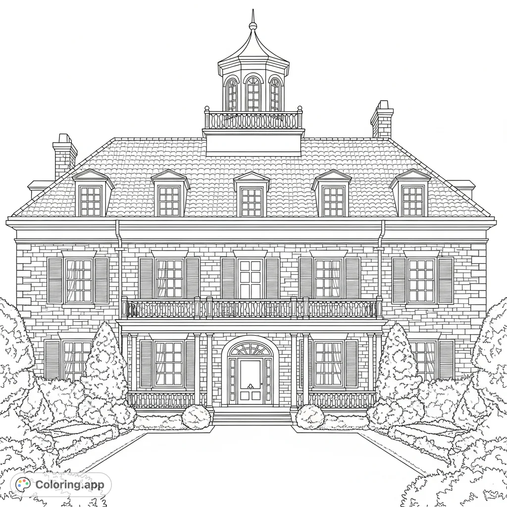 Grand Stone Mansion Estate - Coloring.app