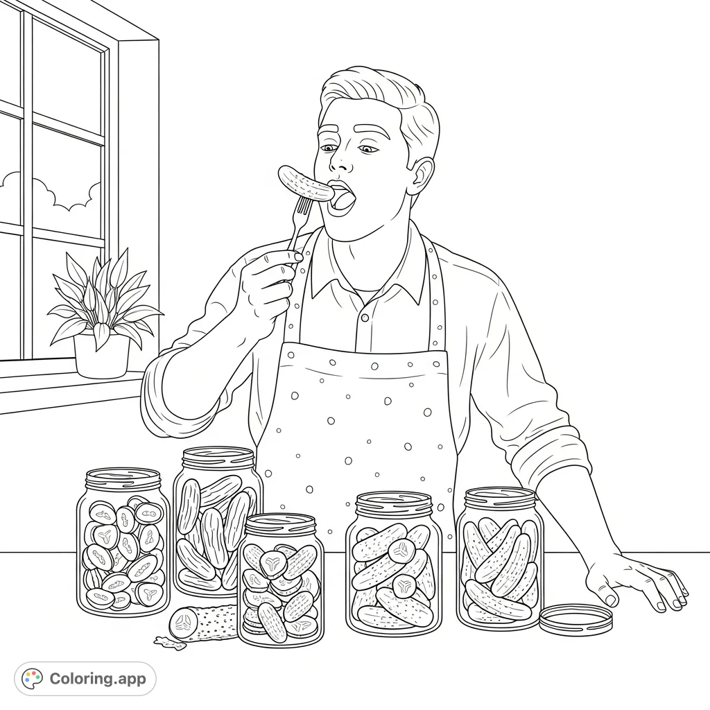 Man Tasting Pickles - Coloring.app