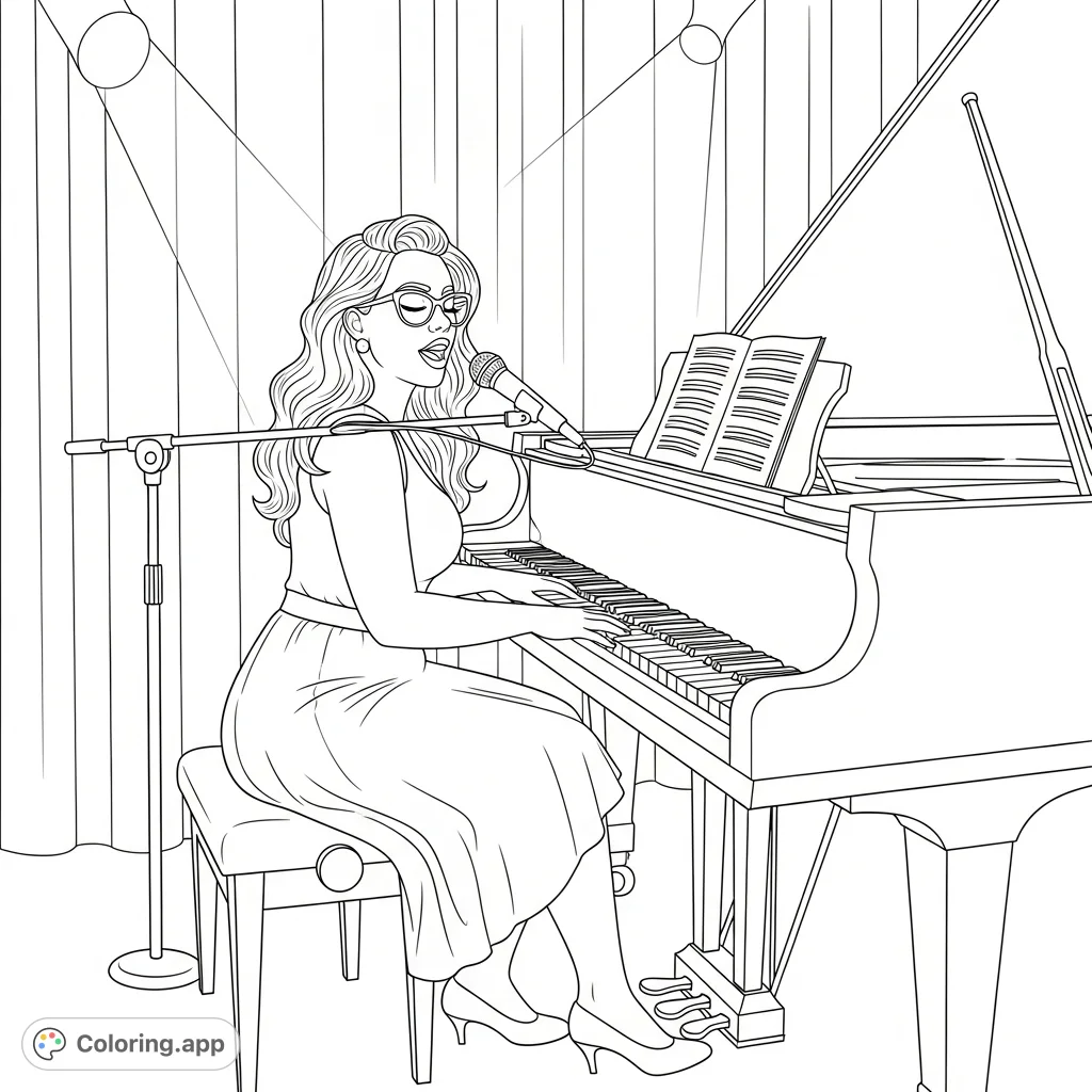 Pop Star Piano Performance - Coloring.app