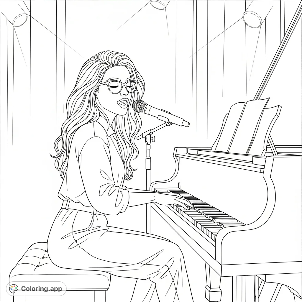 Pop Star's Piano Performance - Coloring.app