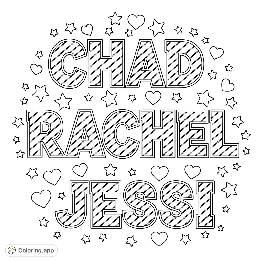 Names with Stripes and Shapes - Coloring.app