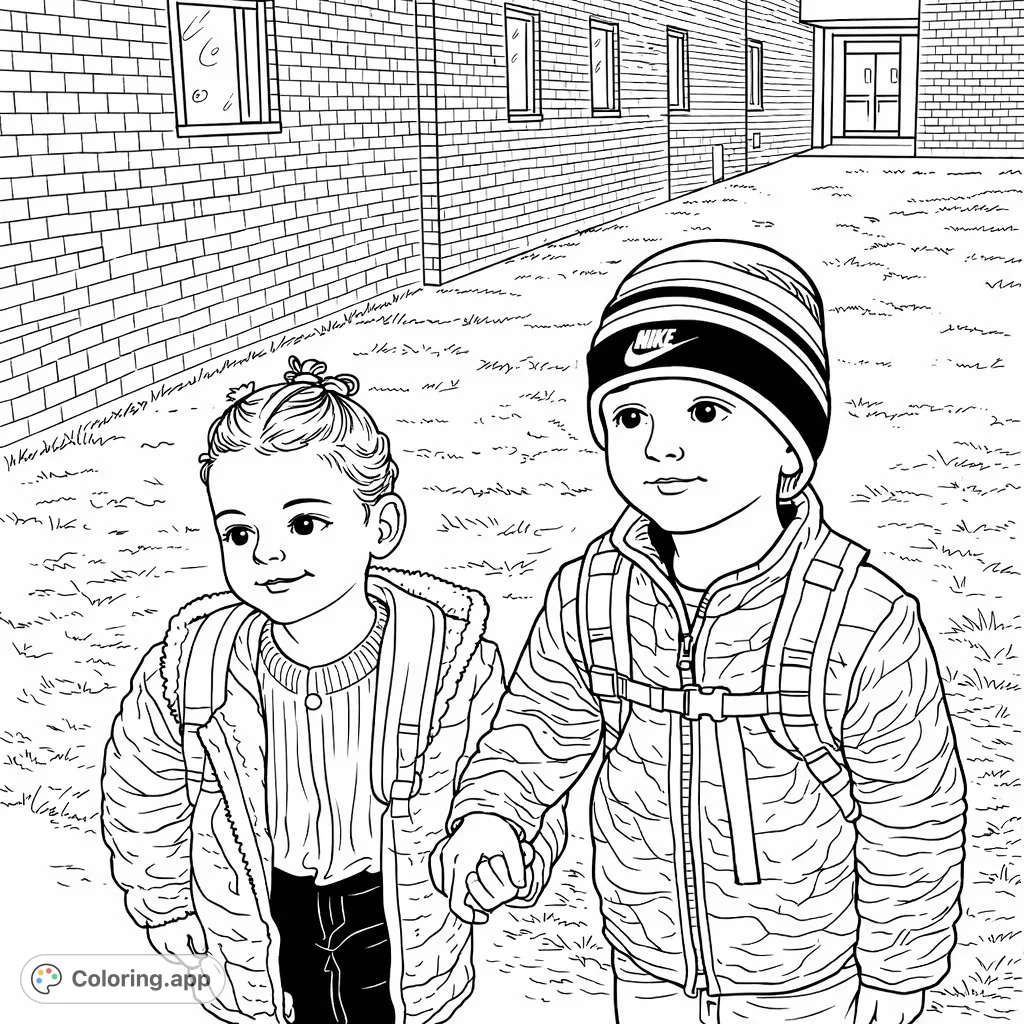 Schoolyard Friends Holding Hands - Coloring.app
