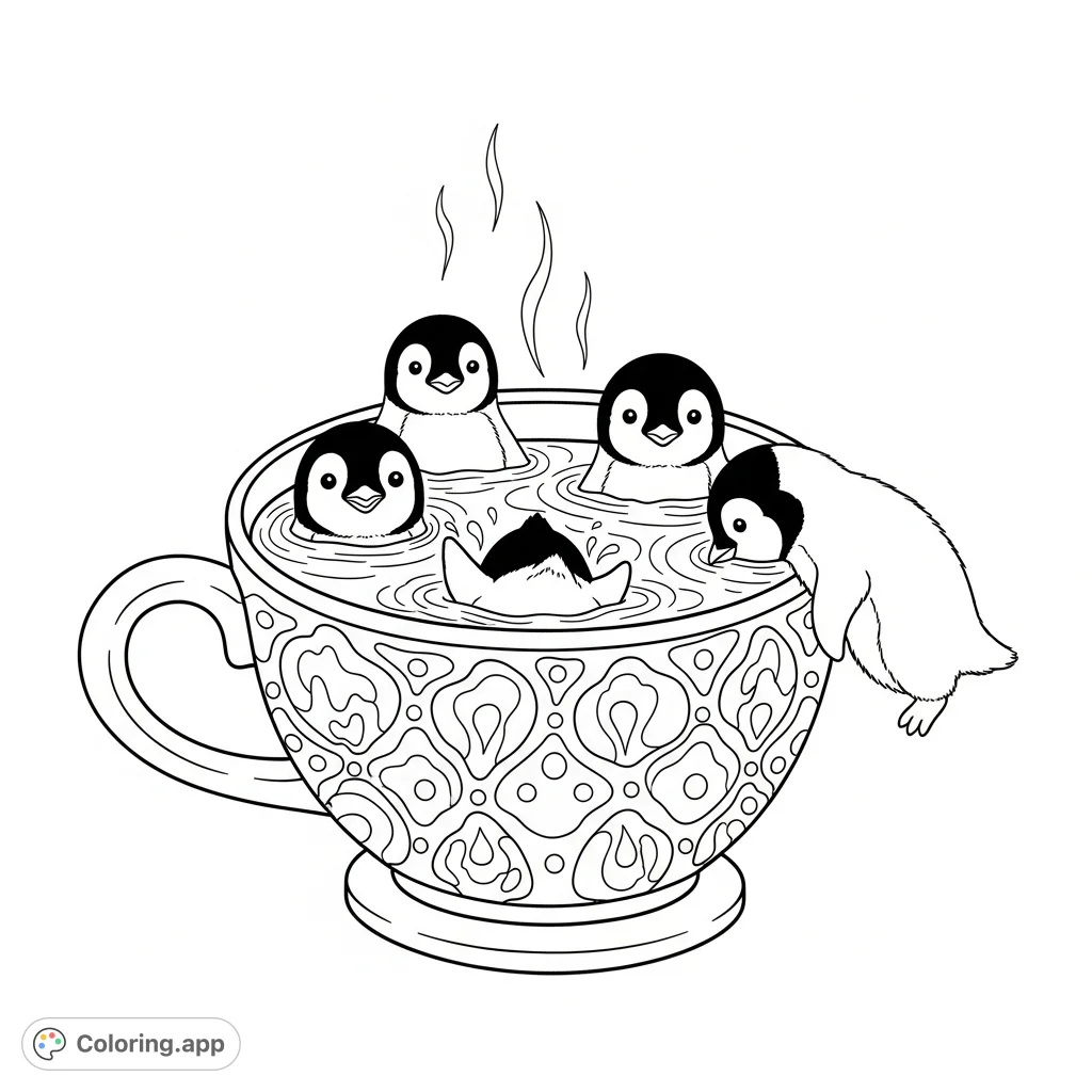 Baby Penguins in Chocolate Cup - Coloring.app