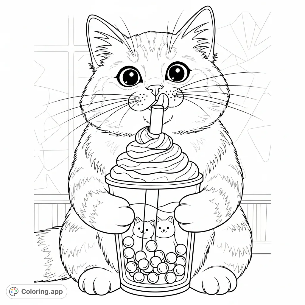 Cute Cat Boba Drink - Coloring.app