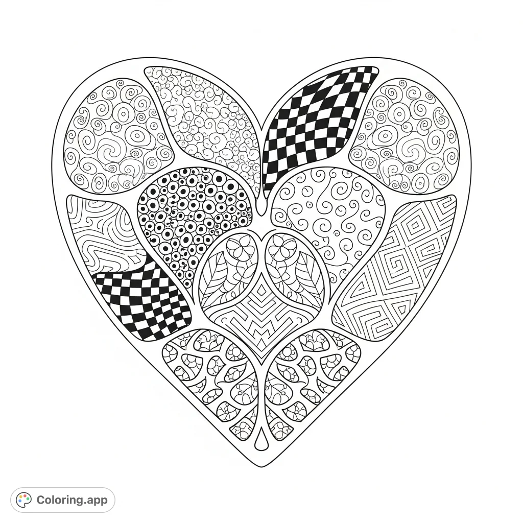 Zentangle Heart Patterns - Coloring.app