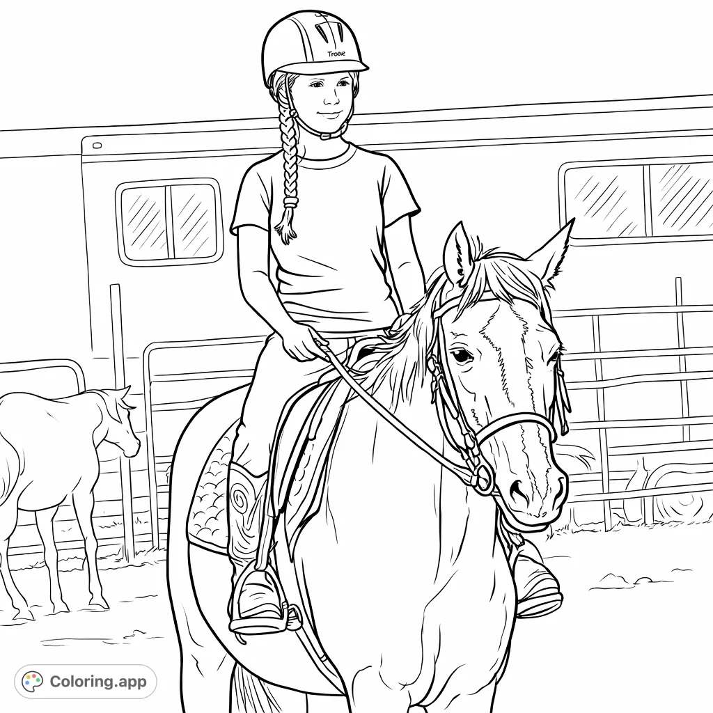 Young Rider on Horseback - Coloring.app