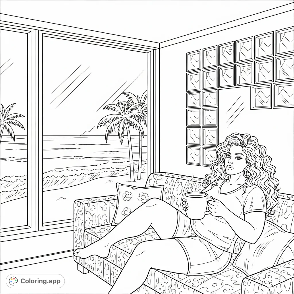 80s Condo Ocean View Relaxation - Coloring.app